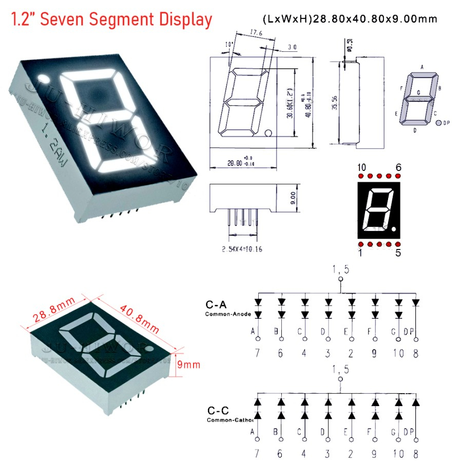Jual 1.2" Seven Segment Display 1 Digit 7-Segment 1,2 inch LED Digital ...