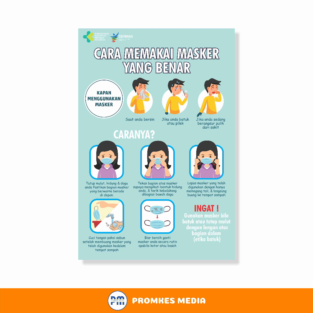 Jual Poster Kesehatan, Poster Cara Pakai Masker, Masker, Prokes ...