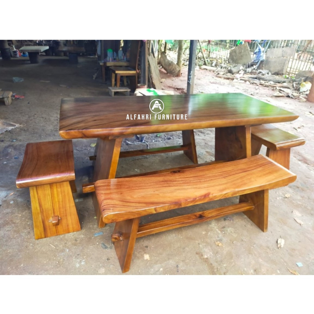 Jual Set Meja Makan Cafe Minimalis Trembesi Suar Wood | Shopee Indonesia