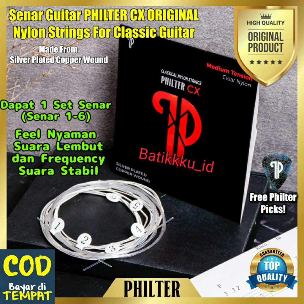 Jual Senar Gitar Klasic Nylon Nilon PHILTER CX ORIGINAL 1 Set 6 Senar ...
