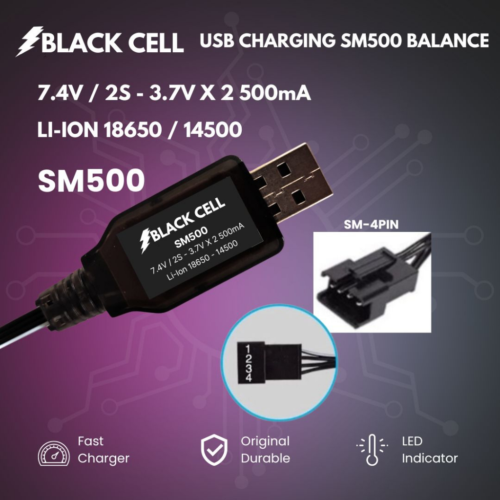 Jual USB Adaptor BLACK CELL SM500 7.4V 2S 500mA LI-Ion 18650 / 14500 SM ...