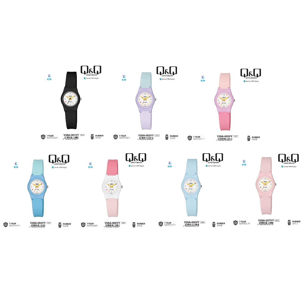 Jual Q&Q QNQ QQ V28 V28A V28A- 001VY - 007VY ANALOG WATCH RUBBER BAND JAM TANGAN WANITA / ANAK ...