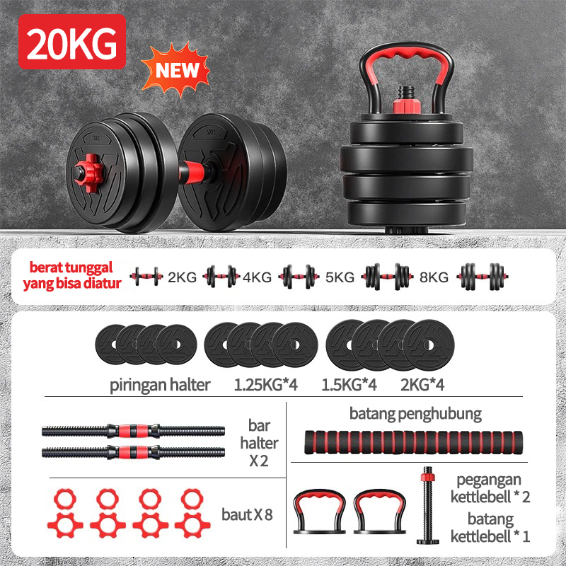 Jual Dumbell set 20KG / 20KG Barbel / Alat Angkat Beban / Alat Fitness Rumah | Shopee Indonesia