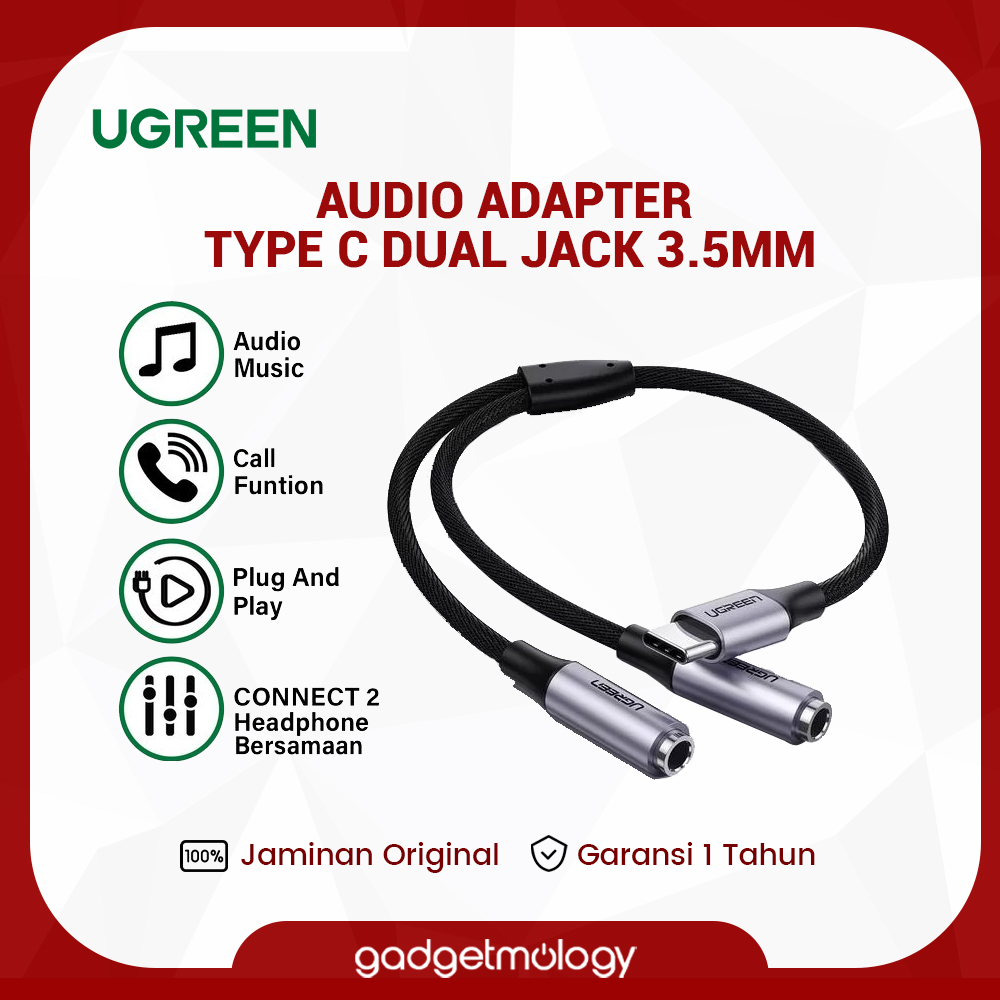 Jual UGREEN Cable Audio Adapter USB Type C to 3.5mm Female Dual Aux 25cm Original - 30732 ...