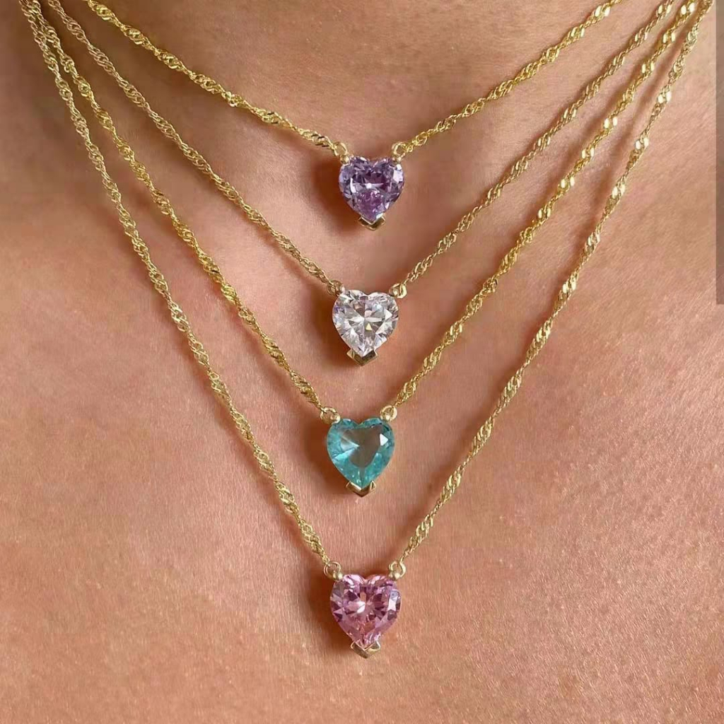 Jual COD - Kalung Titanium Liontin Love Permata Satu Zircon Lapis Emas ...