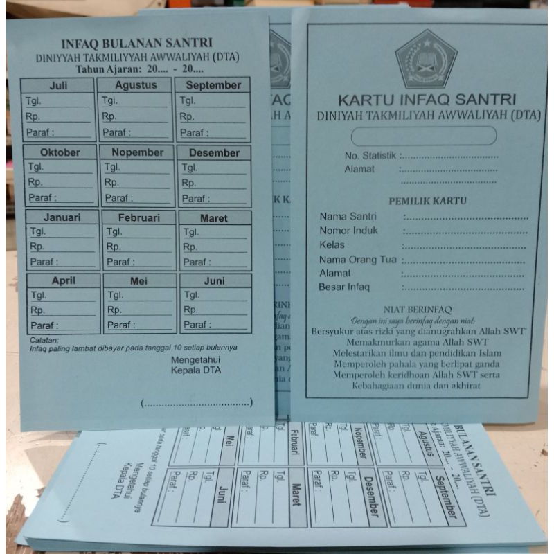 Jual Kartu Infaq Santri Diniyah Takmiliyah Awwaliyah (DTA)isi 50 ...