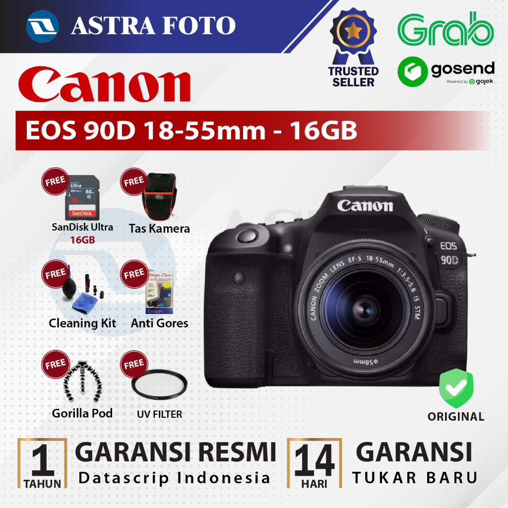 Jual CANON EOS 90D 18-55mm PAKET 16GB GARANSI RESMI - KAMERA DSLR | Shopee Indonesia