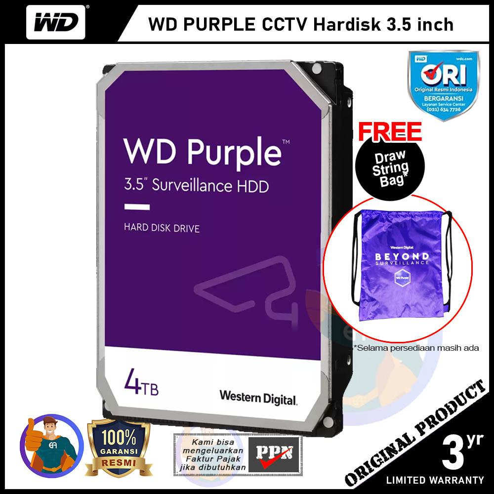 Jual WD Purple 4TB 5400RPM 256MB Cache - Hardisk Internal CCTV ...
