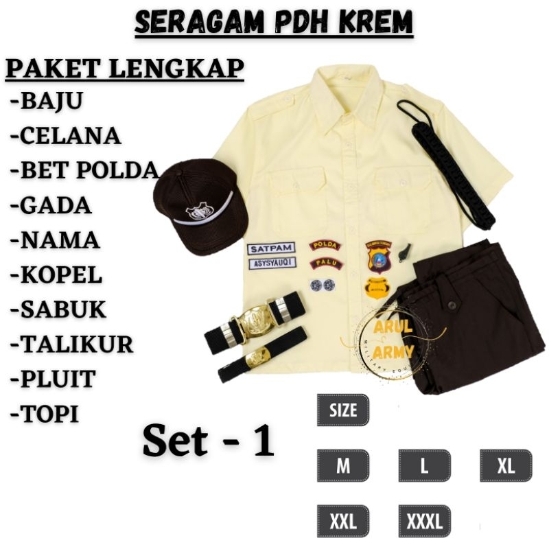 Jual PAKET LENGKAP BAJU SERAGAM SETELAN PDL PDH SATPAM SECURITY KREM CREAM TERBARU 2024 SERAGAM ...