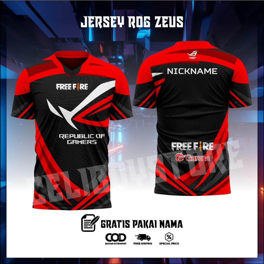 Jual JERSEY GAME FF ROG ZEUS TERBARU FREE NICKNAME | Shopee Indonesia