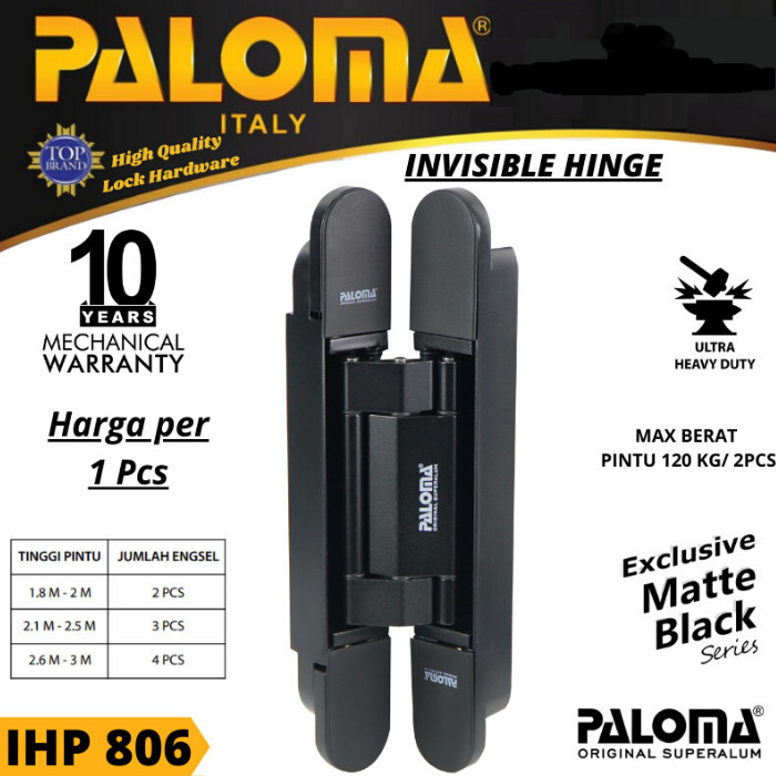 Jual ENGSEL HINGE PALOMA CONCEALED P120 BLACK ENGSEL TANAM PINTU HITAM ...
