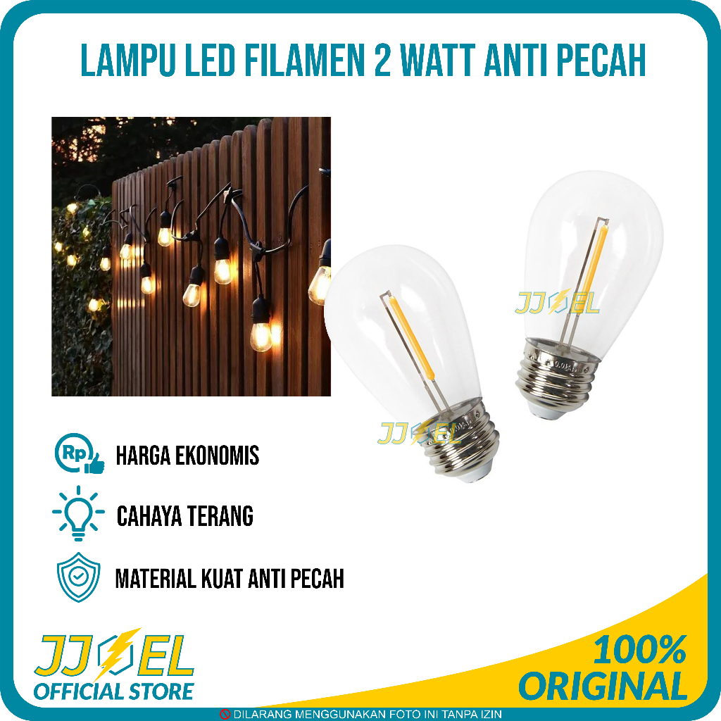 Jual Lampu LED Filamen 2 Watt Edison 2W Filament LED Fitting E27 ...
