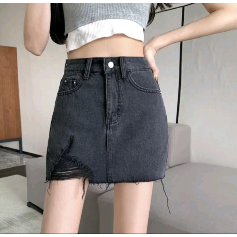 Jual rok pendek wanita jeans jumbo rok big size jumpsuit style | Shopee ...