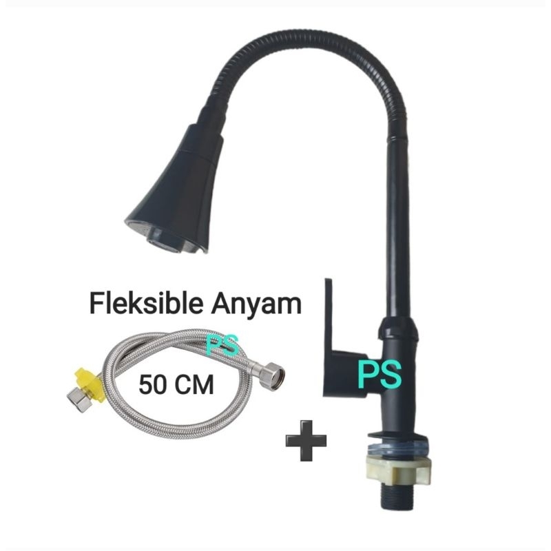 Jual Kran angsa Tanam Flexibel Terompet Full Black Hitam 2in1 1/2 inch ...