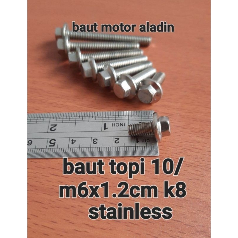Jual Baut topi 10/M6x1,2cm kunci 8 stainless (2 pcs) | Shopee Indonesia