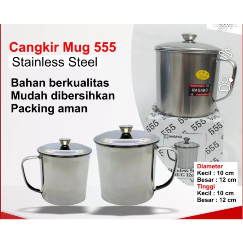 Jual Best Quality 555 Mug + Tutup Stainless | Cangkir Tutup Stenlis ...