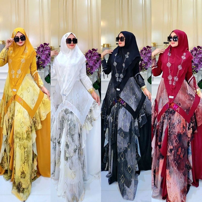 Jual Dress Gamis Syari Set Khimar Bahan Ceruti Printing Babydoll ...