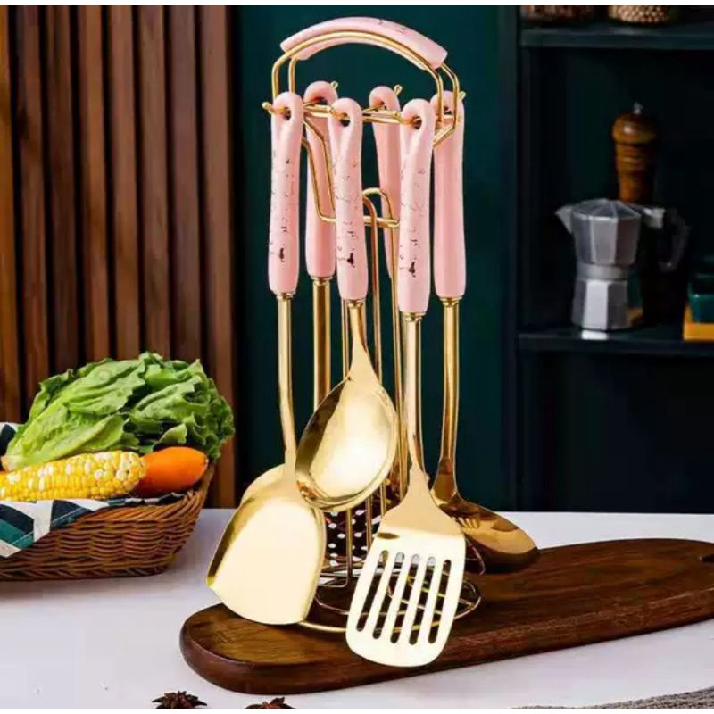 Jual Nexxio Spatula Masak Gold Jade Set 6in1 / Spatula Gold Marble ...
