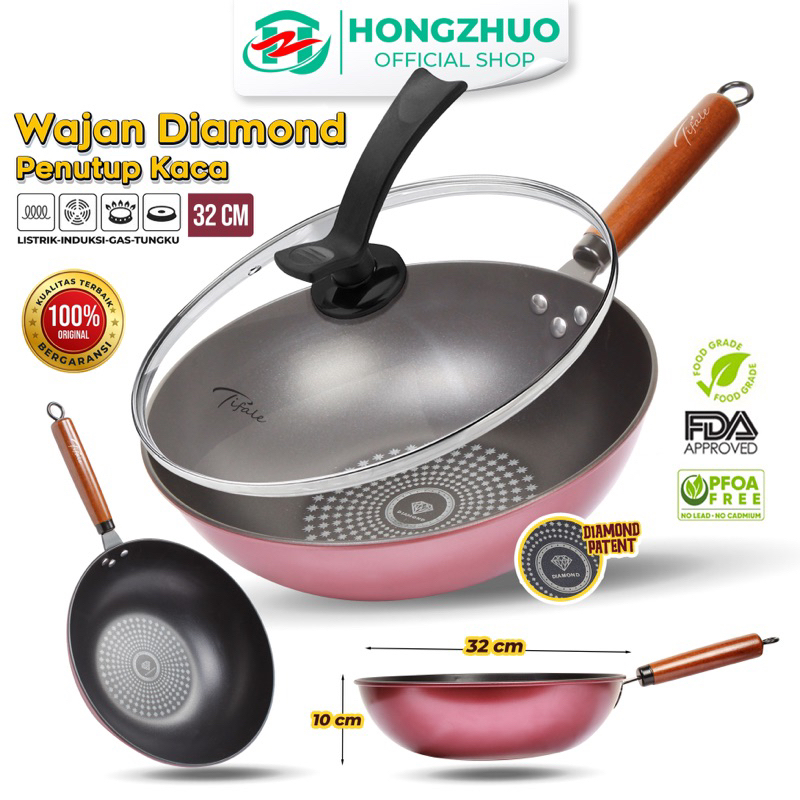 Jual Tifale by Hongzhuo Wajan Penggorengan Anti Lengket Batu Medis Ukuran 32 CM Diamond Wok Pan ...