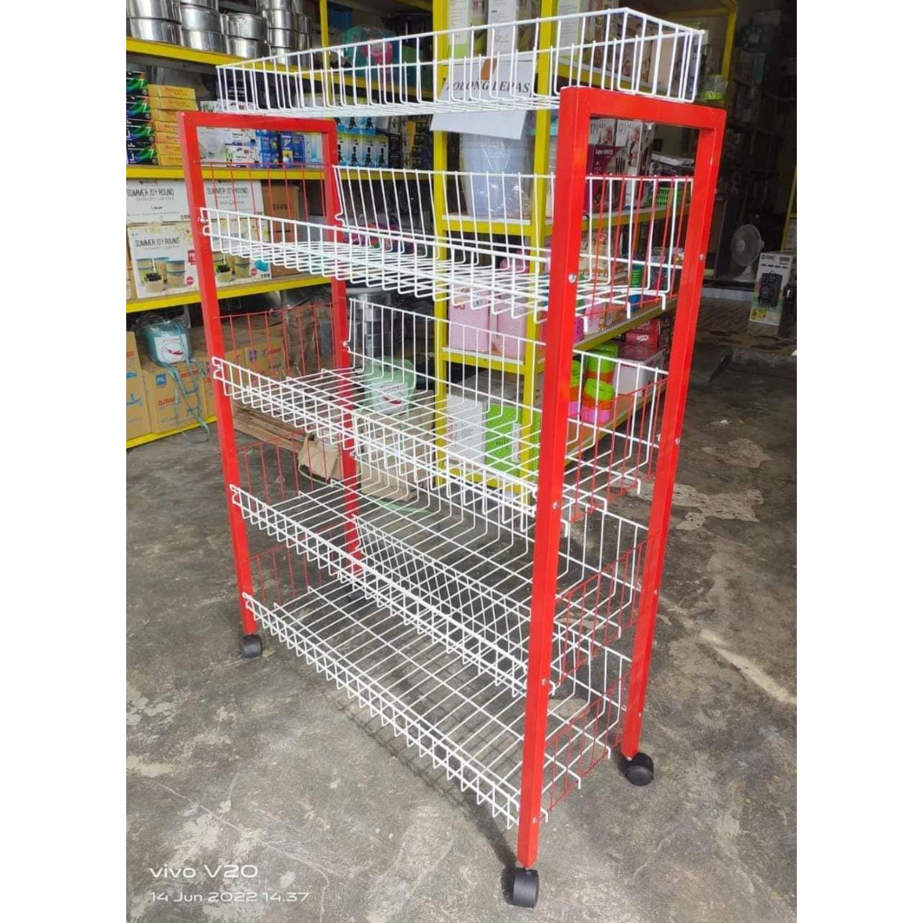 Jual Rak Chiki jumbo Roda susun 5 rak ciki rak jajanan rak serbaguna rak dagang rak usaha ...