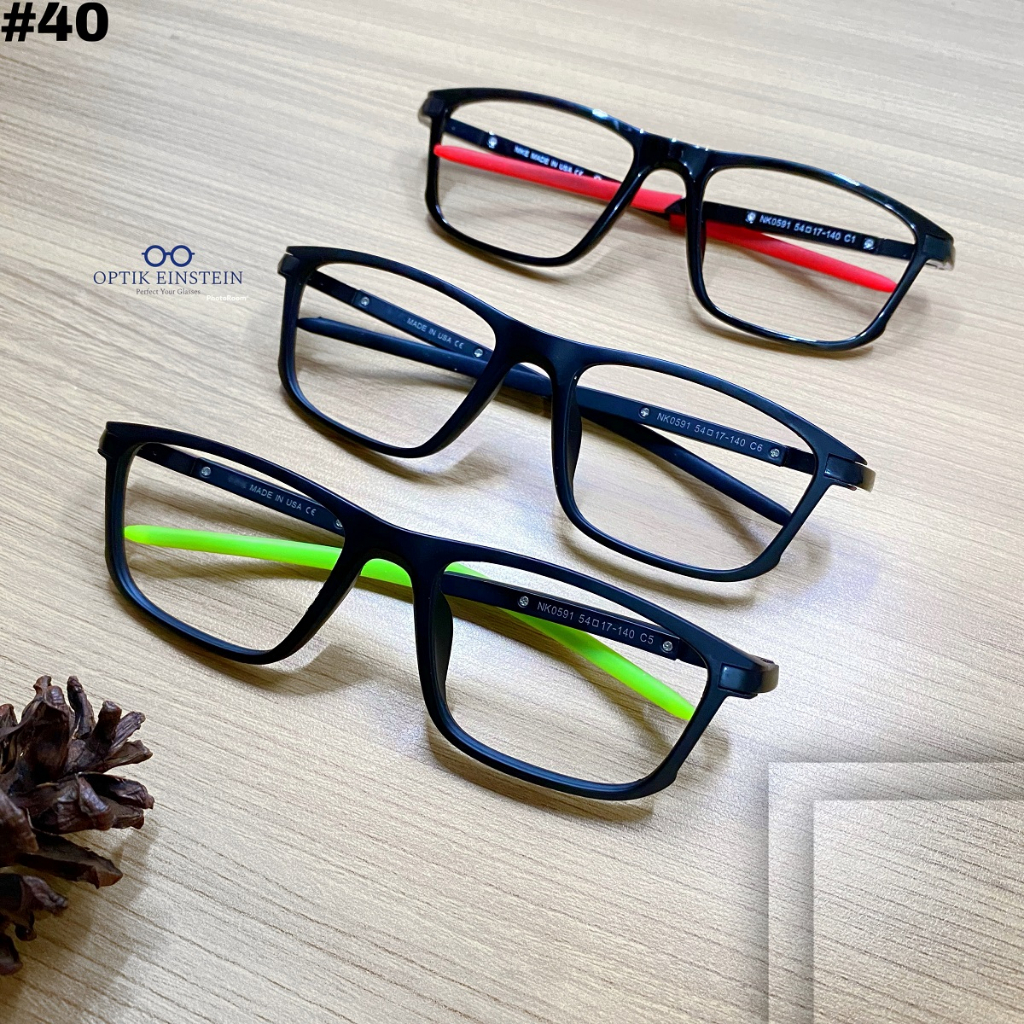 Jual Einstein Optical #40 Kacamata Minus Sporty | Model Bahan Premium Pakai Pegas (Nk 0591 ...