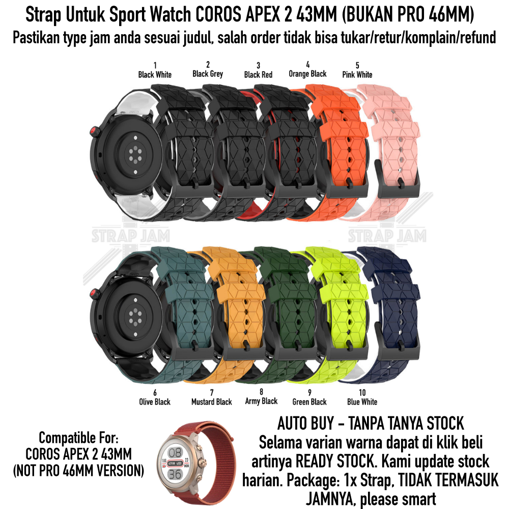 Jual ZQT Strap 20mm Coros Apex 2 43mm - Tali Jam Silikon Rubber Quick ...