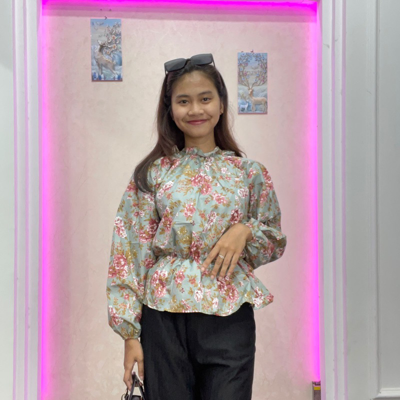 Jual RD FASHION - BYTHA FLORAL BLOUSE / ATASAN WANITA MOTIF BUNGA PINGGANG KERUT KOREAN STYLE ...