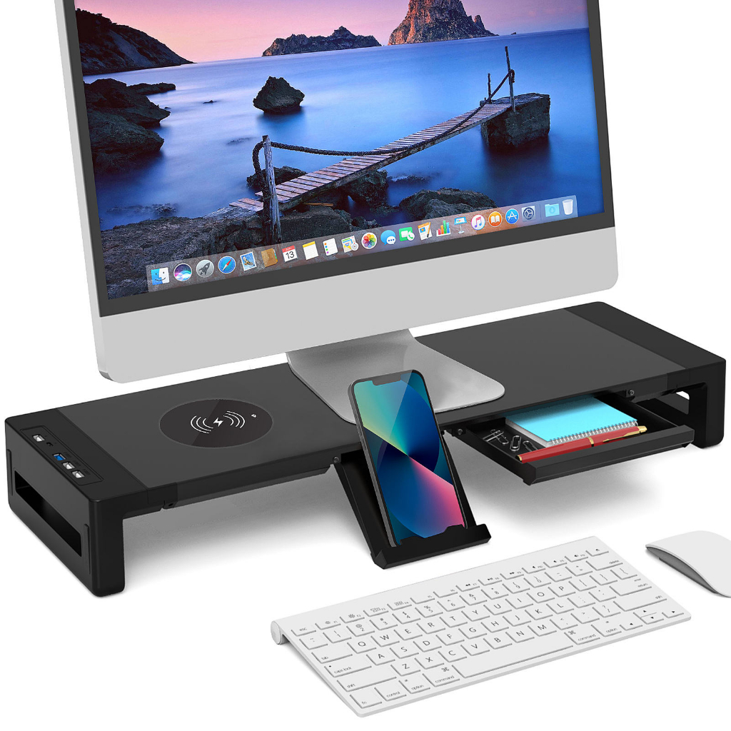 Jual Meja Laptop Desk Monitor Stand with Wireless Charging and USB Port ...