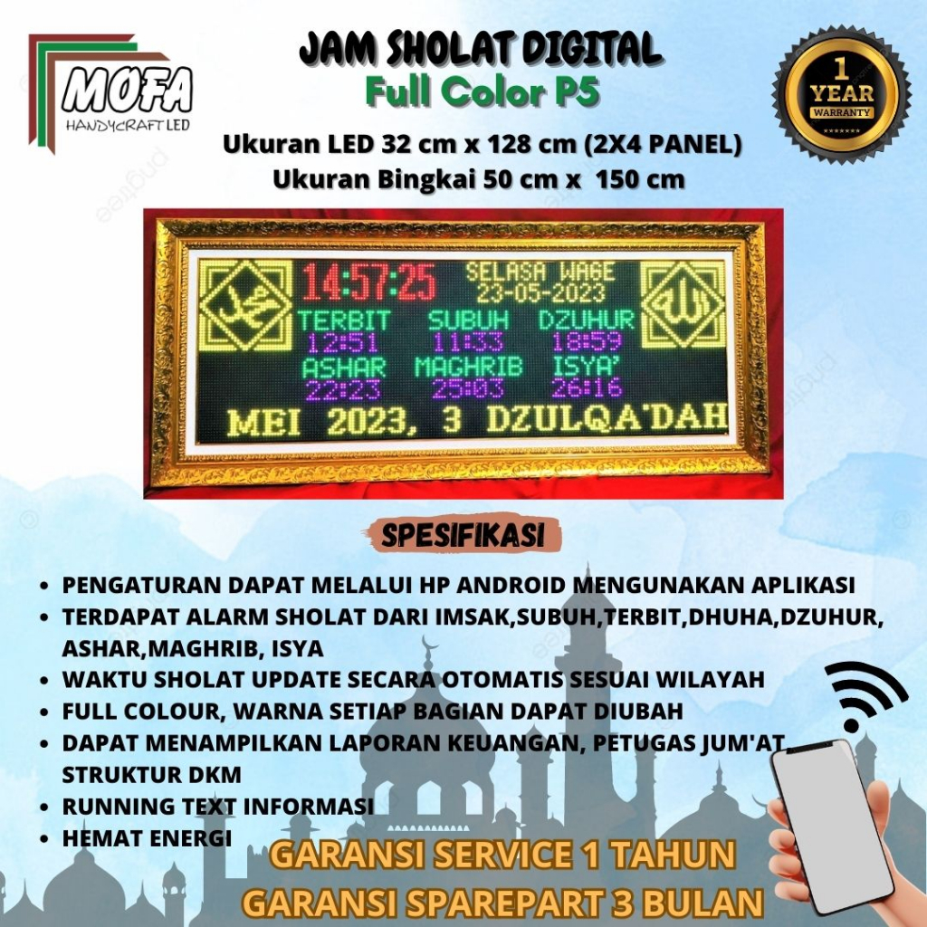 Jual JAM SHOLAT MASJID DIGITAL FULL COLOUR P5 (50cm x 150 cm) | Shopee ...