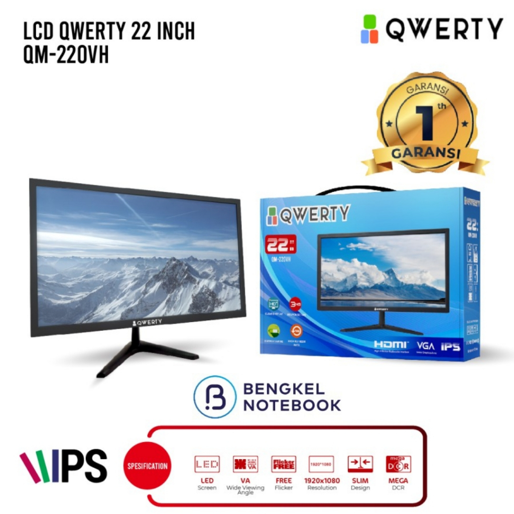Jual LED Monitor PC Power Up/Qwerty M 22.0" W2 VGA HDMI IPS With ...