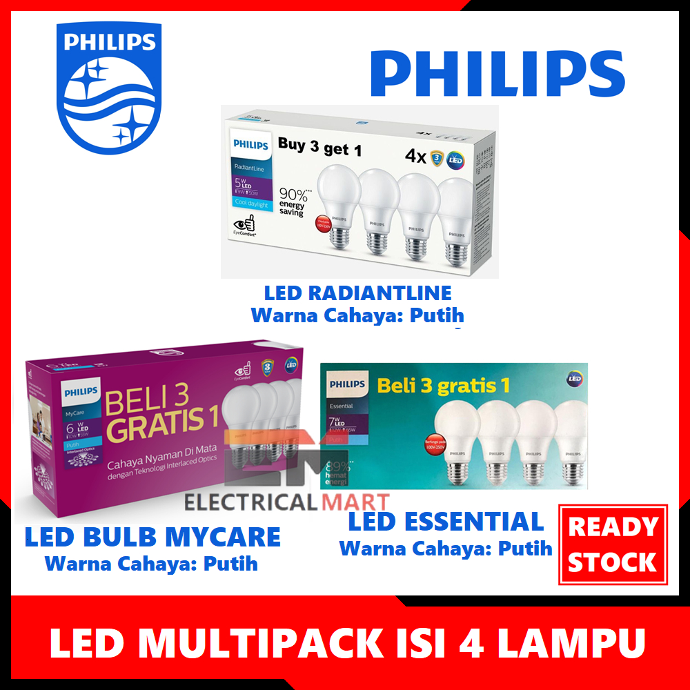 Jual (Paket 4 pcs) Lampu Bulb LED Philips MyCare 4W 6W 8W 10W 12W 14.5W Essential 5W 7W 9W 11W ...