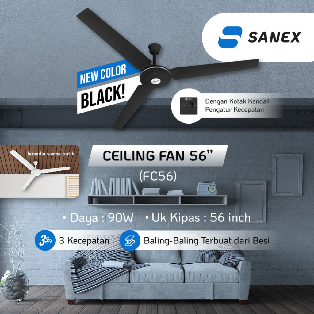 Jual Sanex Ceiling Fan 56 Inch FC 30 Baling baling besi Warna Putih ...