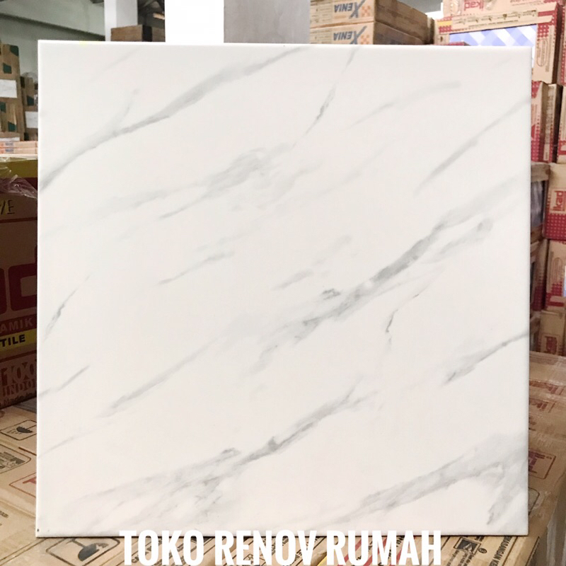 Jual keramik lantai 40x40 putih motif carara (mengkilap)/ keramik lantai kamar/keramik marmer ...