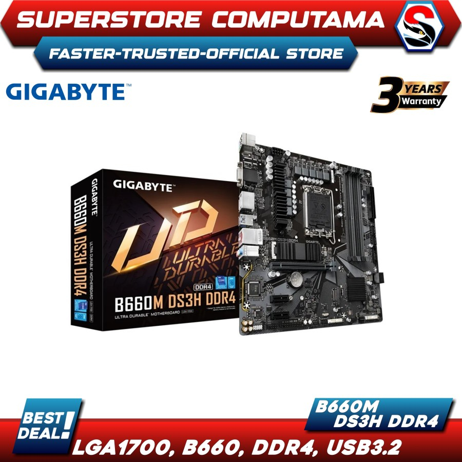 Jual Motherboard Gigabyte B660M DS3H DDR4 (LGA1700, B660, DDR4, USB3.2) | Shopee Indonesia