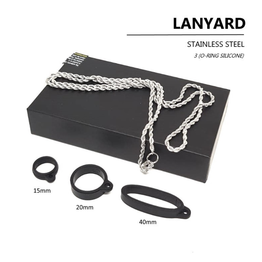 Jual Lanyard Rantai Kalung Rantai Stainless Stell 3 Ring Karet | Shopee ...