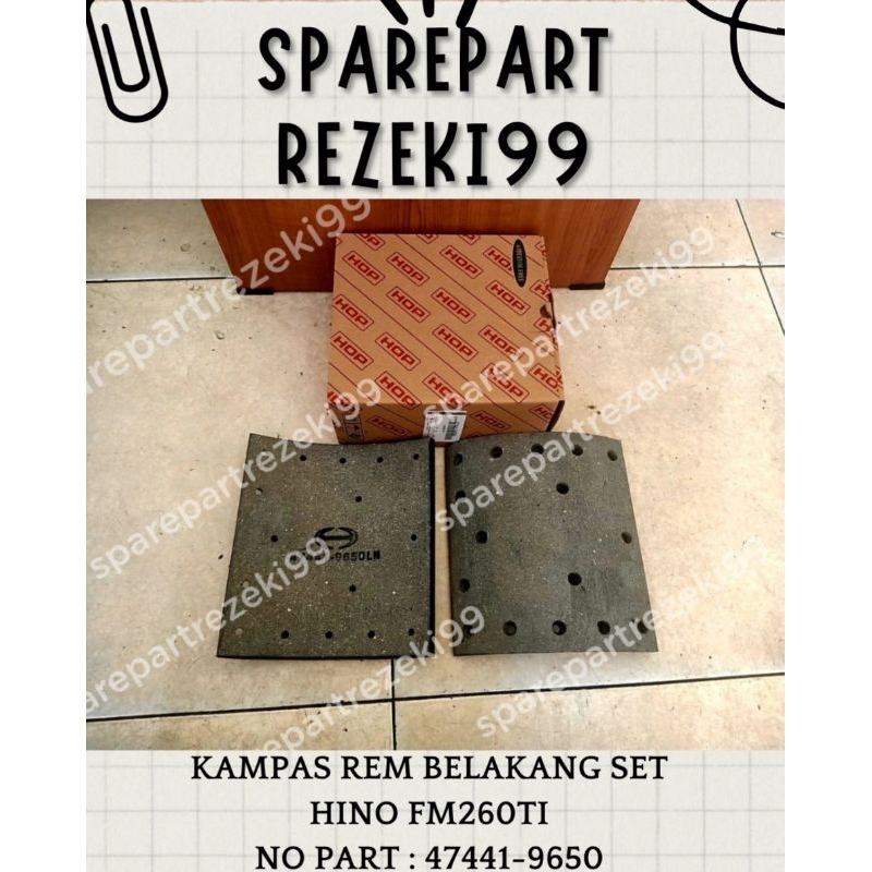 Jual Kampas Rem Belakang Hino Fm260Ti (47441-9650) HOP | Shopee Indonesia