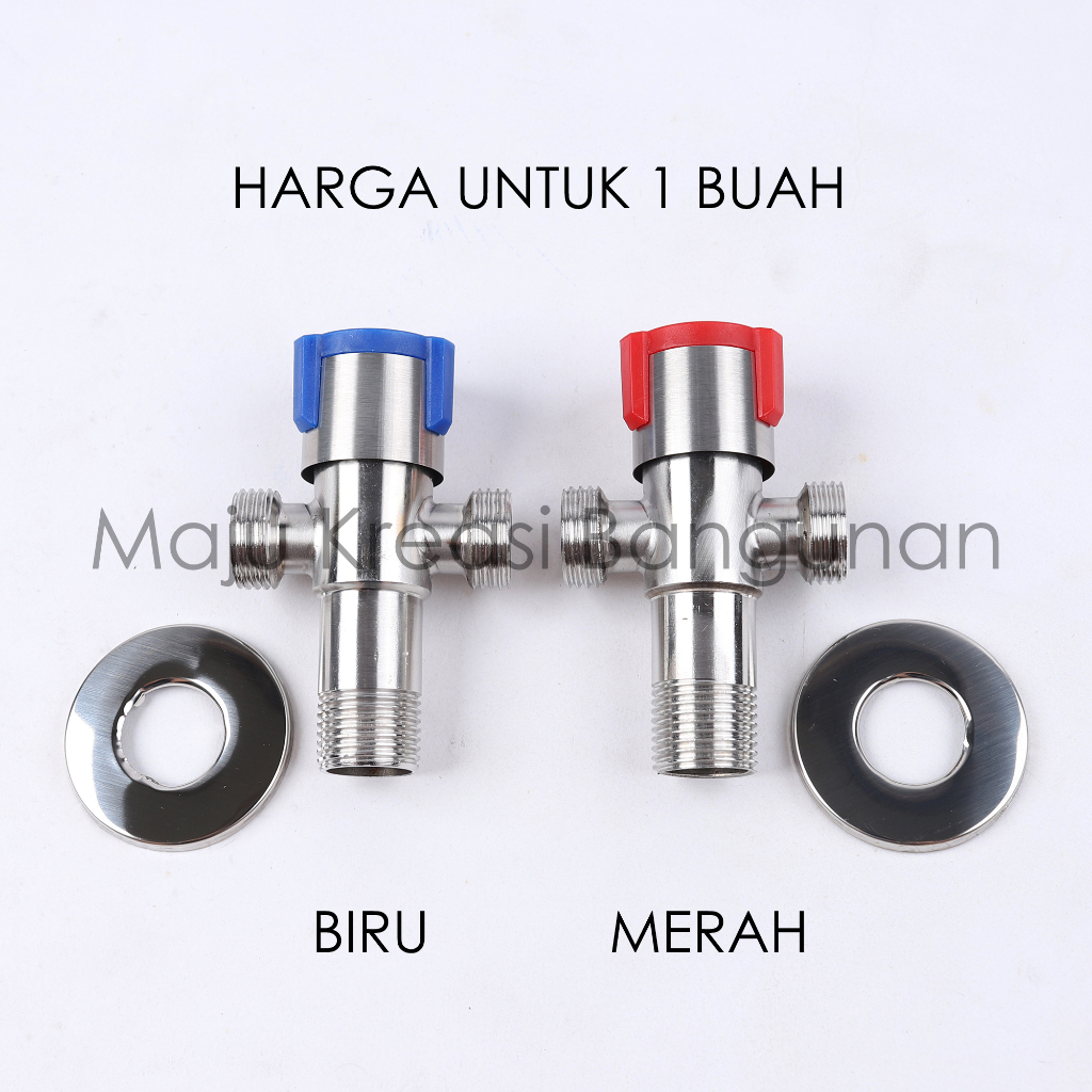 Jual Stop Kran Kloset 2 Cabang Biru Merah Double Stainless Jet Shower SS Kamar Mandi Blue Red ...