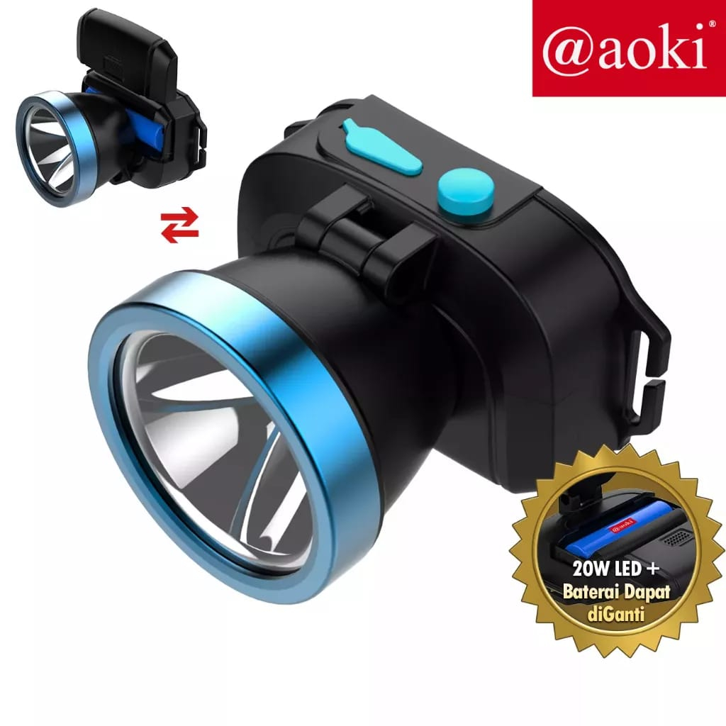 Jual SENTER KEPALA/HEADLAMP AOKI AK-3698L 20WATT - BATERAI BISA DI LEPAS - BISA DI CAS - TAHAN ...