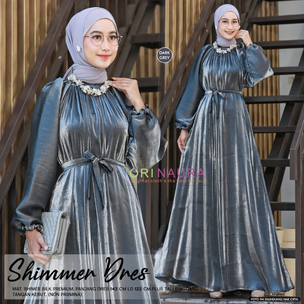 Jual Shimmer Dress Shimmer Dres Silk Premium Gamis Muslim wanita Original Orinaura | Shopee ...