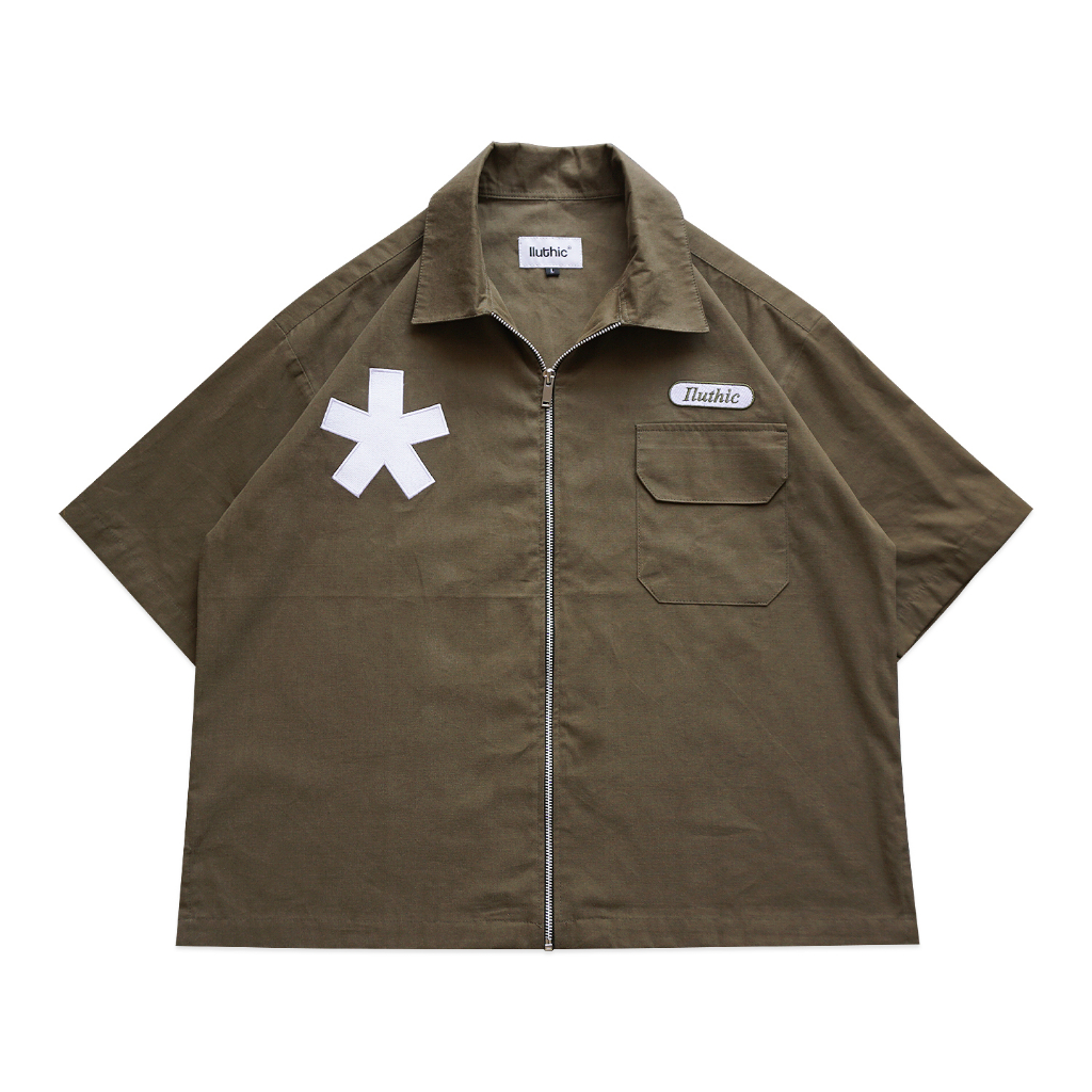 Jual Iluthic - Boxy Work Shirt 'Canvas' Dark Olive Lengan Pendek ...
