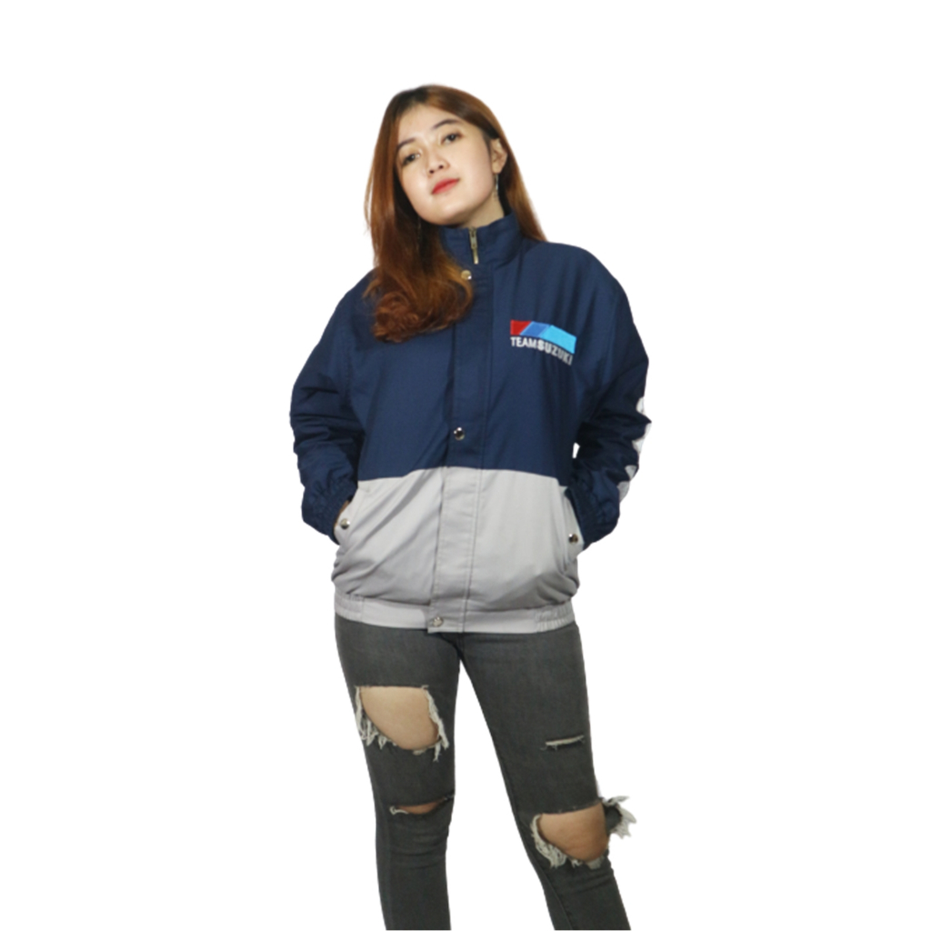 Jual Jaket Motor Pria Team Suzuki Classic Navy Kombinasi Vintage Full ...