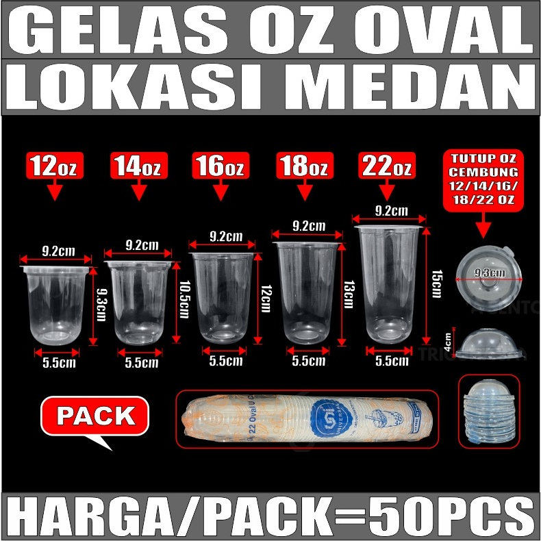 Jual Gelas Oz Plastik Oval Tebal 12oz 14oz 16oz 18oz 22oz per Pack Cup ...