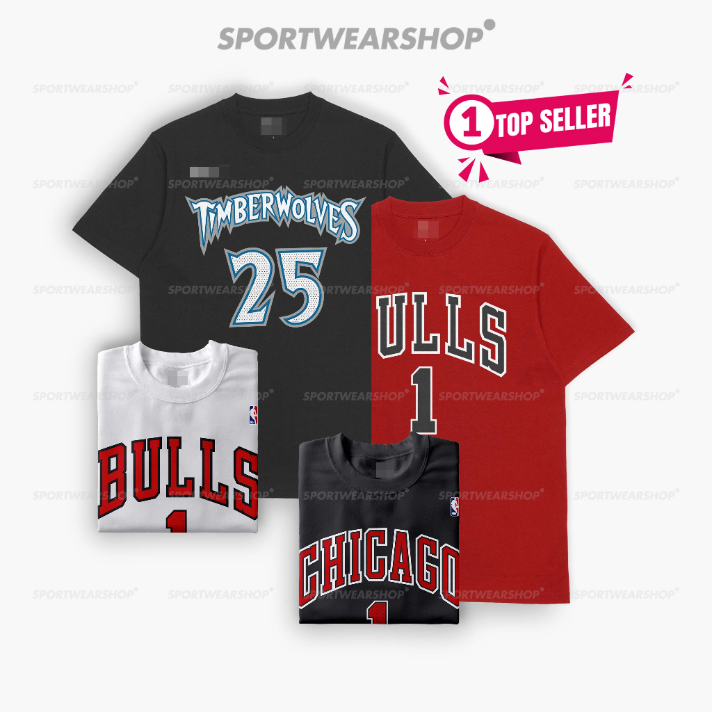 Jual Baju Basket Unisex Kaos NBA Chicago Bulls No.1 dan Timberwolves No ...