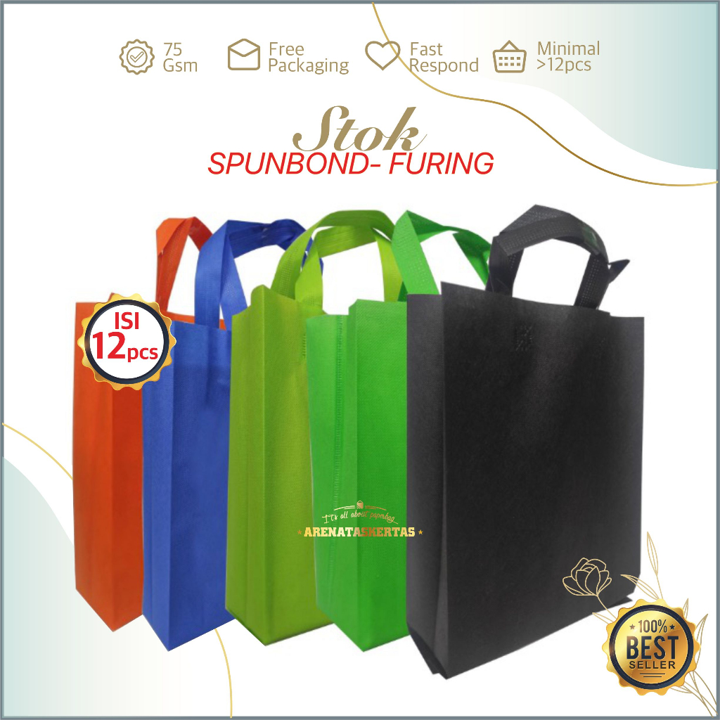 Jual Tas Spunbond Polos (12pcs) 25x35x8cm HLS Goodie bag Tas Furing ...