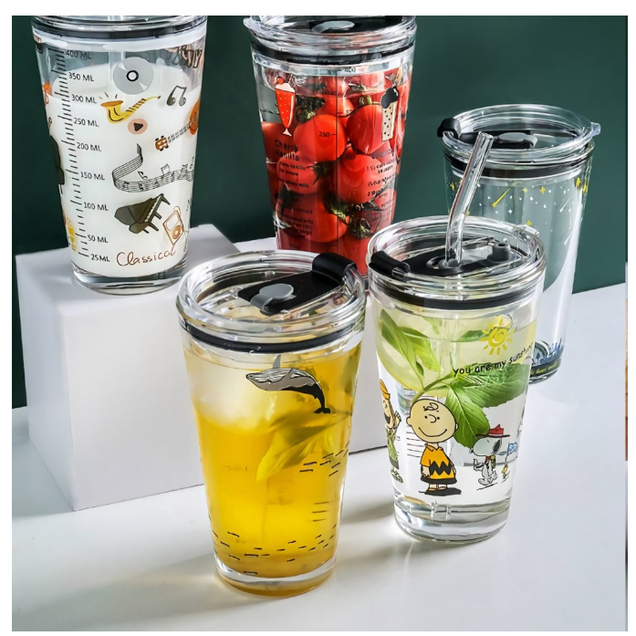 Jual BERKAH | Tumbler Gelas Kaca Motif Animal + Sedotan kaca Ware Cup ...