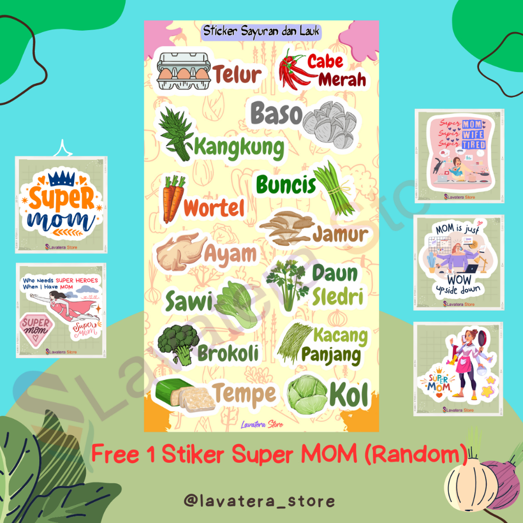 Jual Stiker Sayuran Lauk Waterproof Stiker Label Nama Sayuran dan Lauk ...