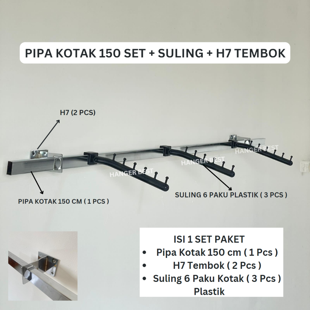 Jual Gantungan Pipa Kotak Set 1,5 Meter Dengan Hanger Suling 3 PCS ...