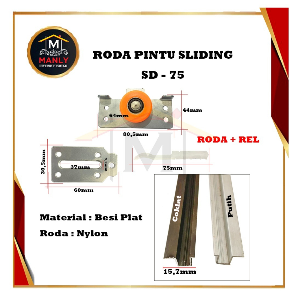 Jual Roda Pintu Lemari Geser / Sliding SD 385 Orange + Rel Tanam Pintu ...