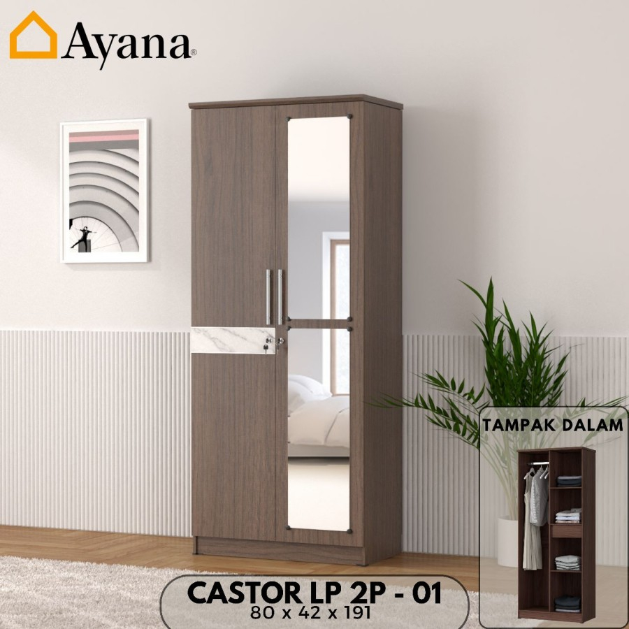 Jual lemari pakaian lemari baju 2 pintu minimalis modern CASTOR 2P AYANA | Shopee Indonesia