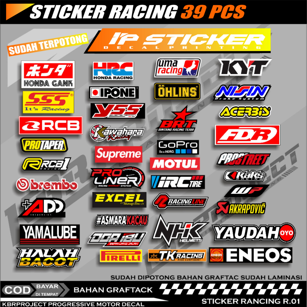 Jual 39 Lembar Stiker Motor Sponsor Racing sudah terpotong bahan ...